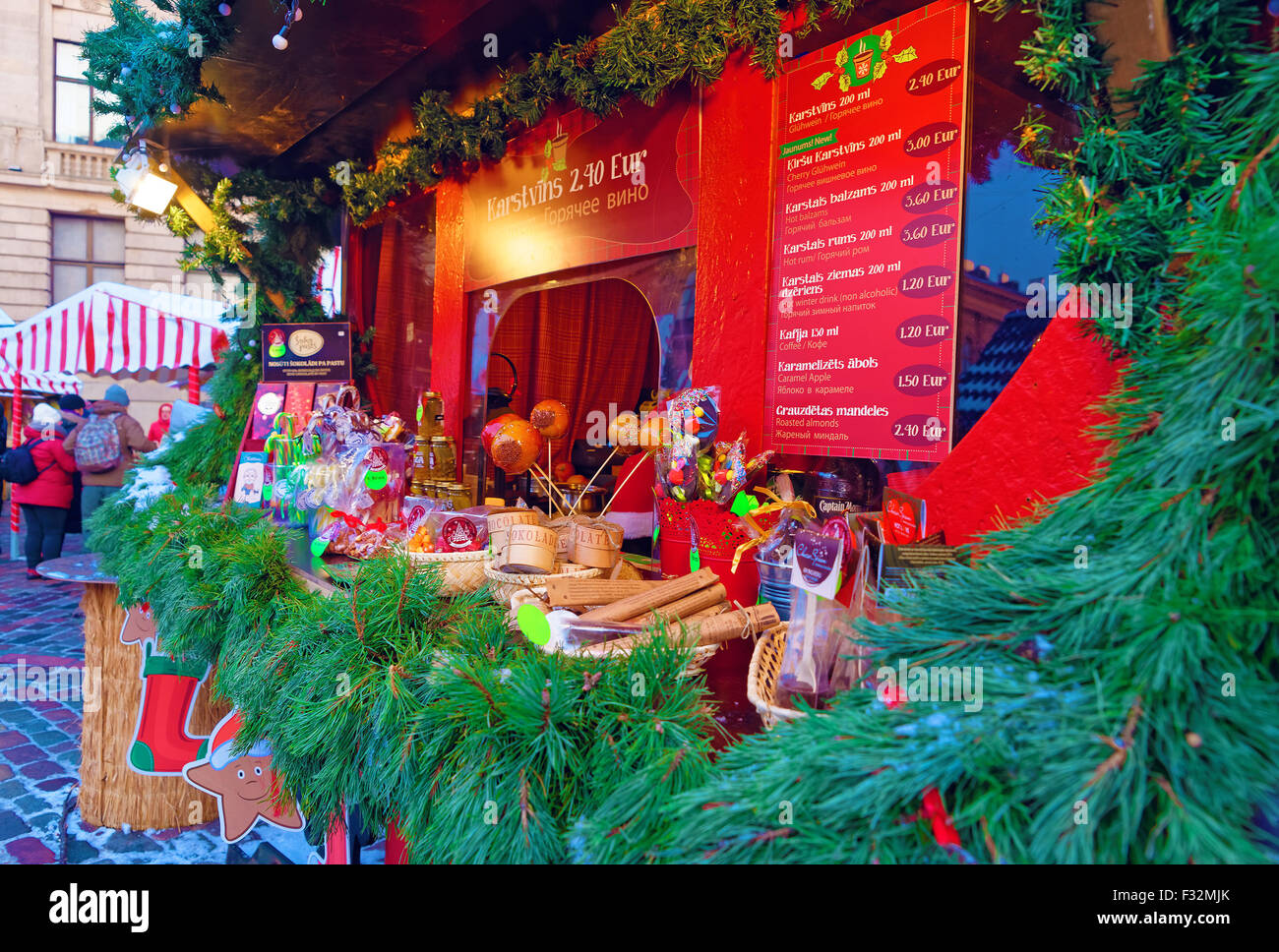 Decorated Christmas market stall with traditional seasonal treats Stock ...