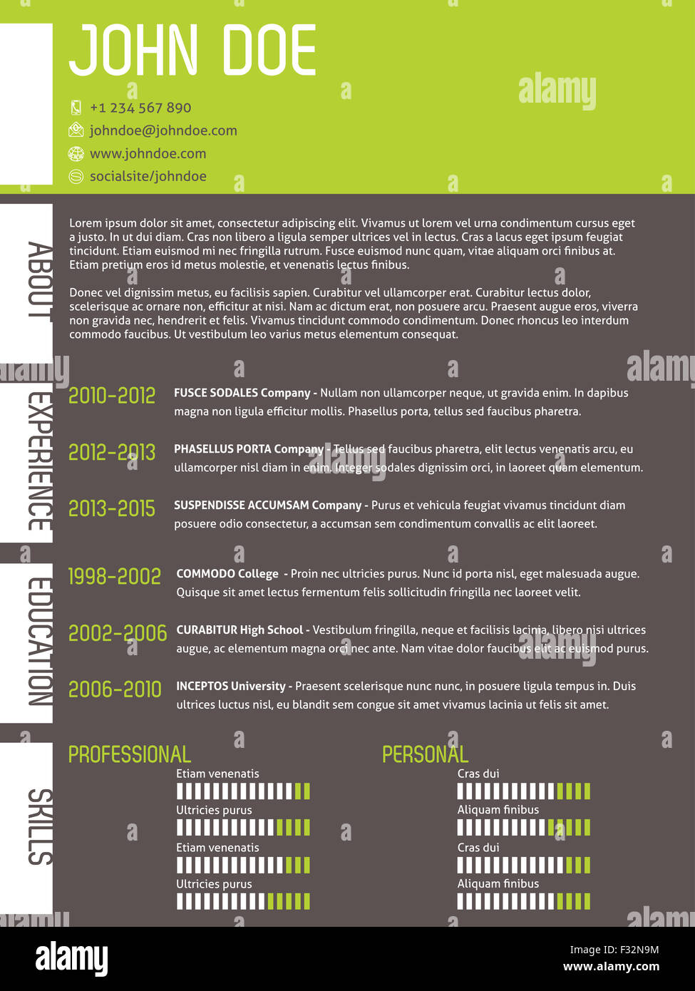 Modern curriculum vitae cv resume template with simplistic design Stock ...