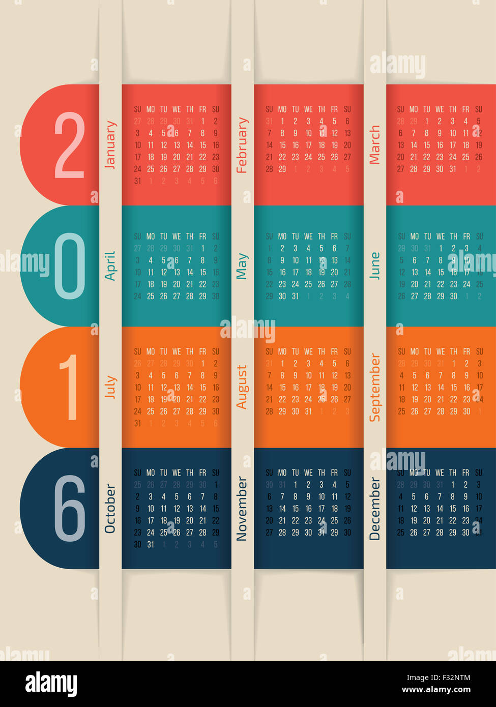 New calendar design with color ribbons for year 2016 Stock Photo - Alamy