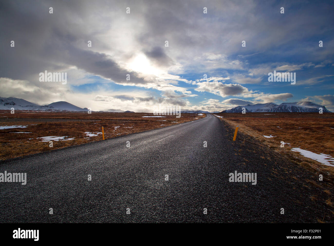 Snowy volcano landscape with dramatic clouds in West Iceland Stock ...