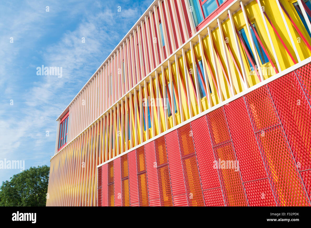 GRONINGEN, NETHERLANDS - AUGUST 22, 2015: Modern orange building on the ...