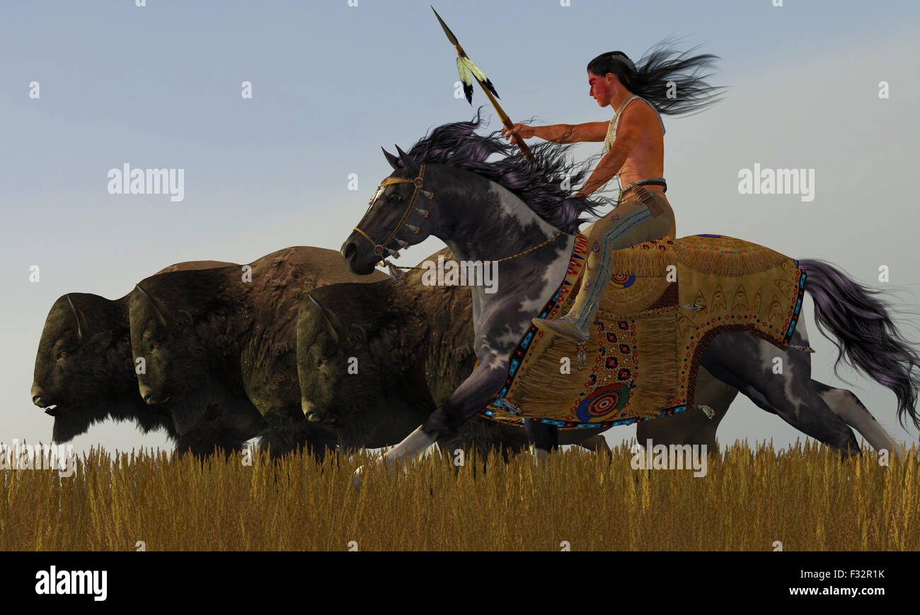 Native american indian buffalo hunting hi-res stock photography and ...
