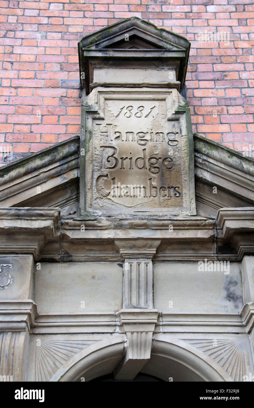 Hanging Bridge Chambers building in Manchester dated 1881 Stock Photo ...