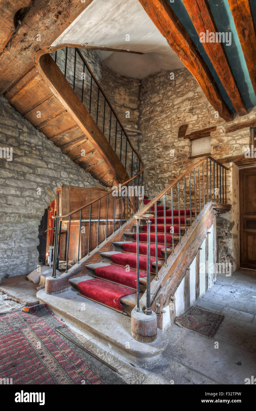 Imposing staircase in an abandoned castle Stock Photo - Alamy