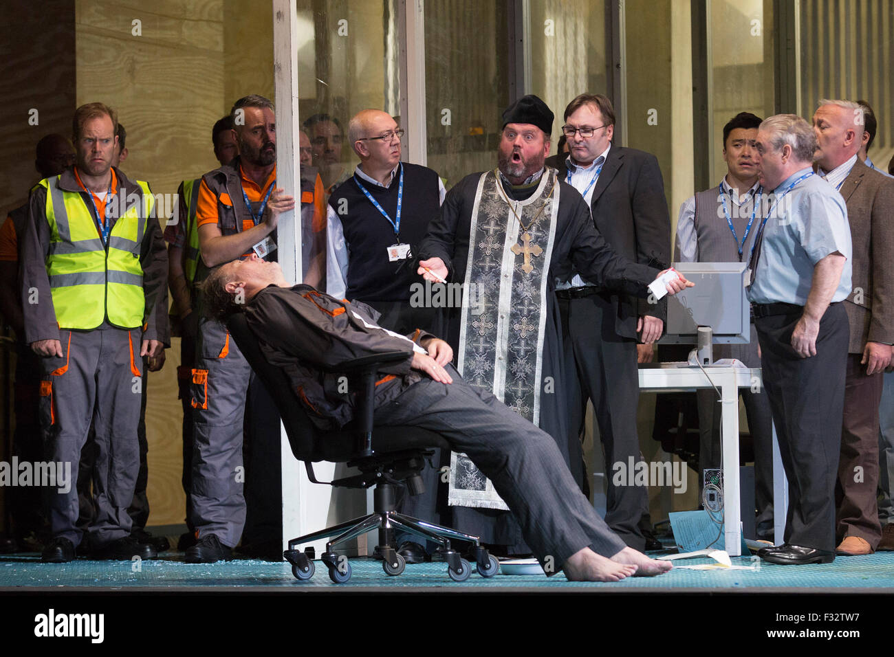 London, UK. 24/09/2015. Robert Hayward as Boris Ismailov and Graeme ...