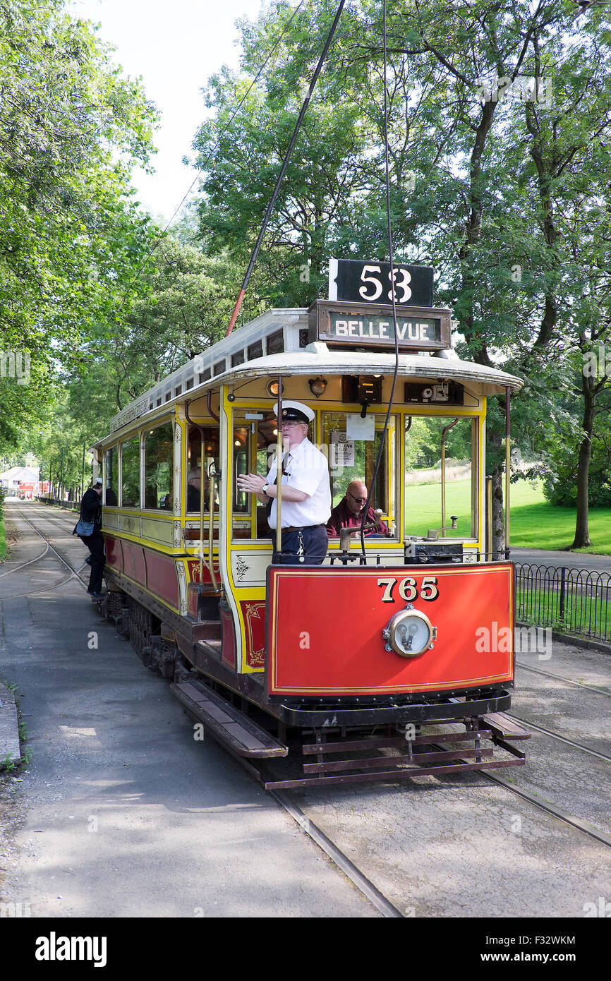 Vintage Tramway running in country park Stock Photo - Alamy