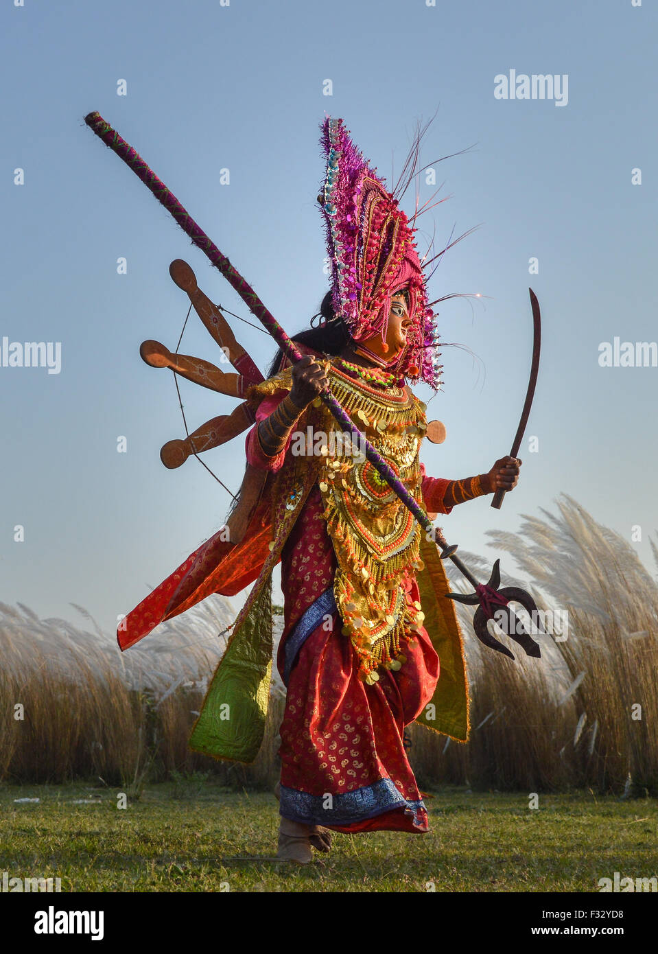 Indian traditional Chhau dancer performs a mythological act during ...