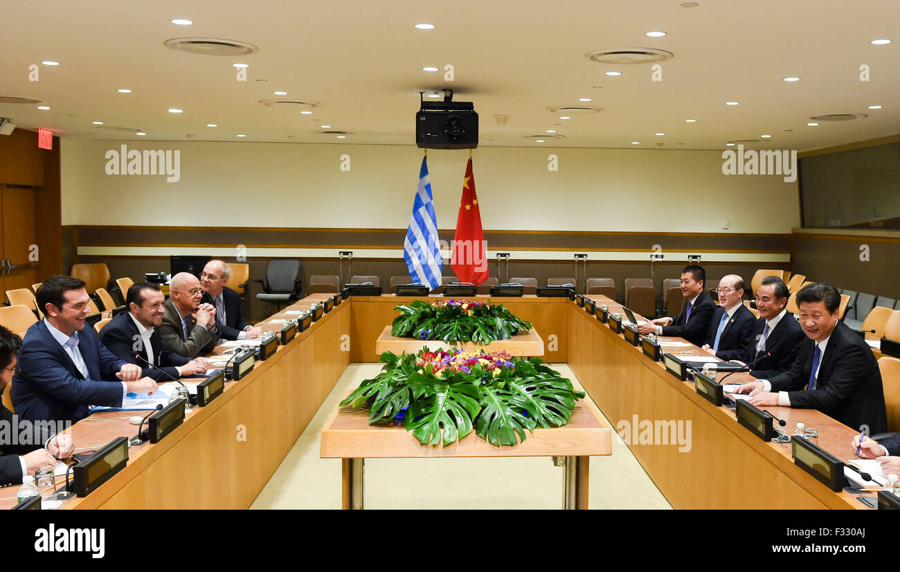 New York, USA. 28th Sep, 2015. Chinese President Xi Jinping (1st R ...