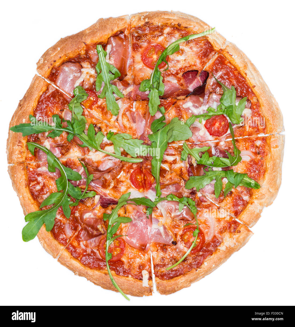 Homemade Ham Pizza isolated on pure white background Stock Photo - Alamy