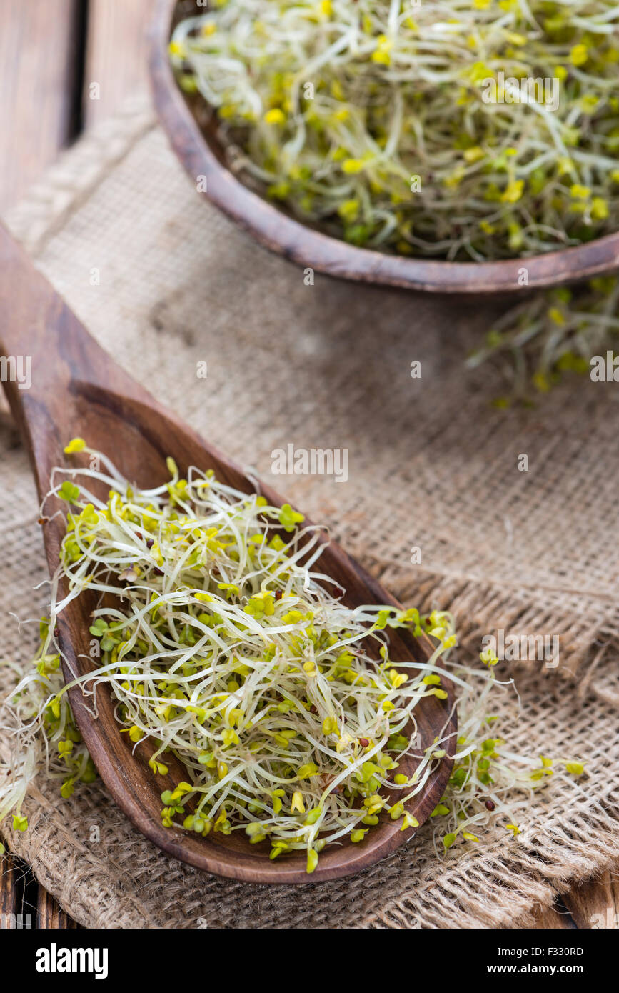 Portion of fresh Broccoli Sprouts (detailed close-up shot Stock Photo ...
