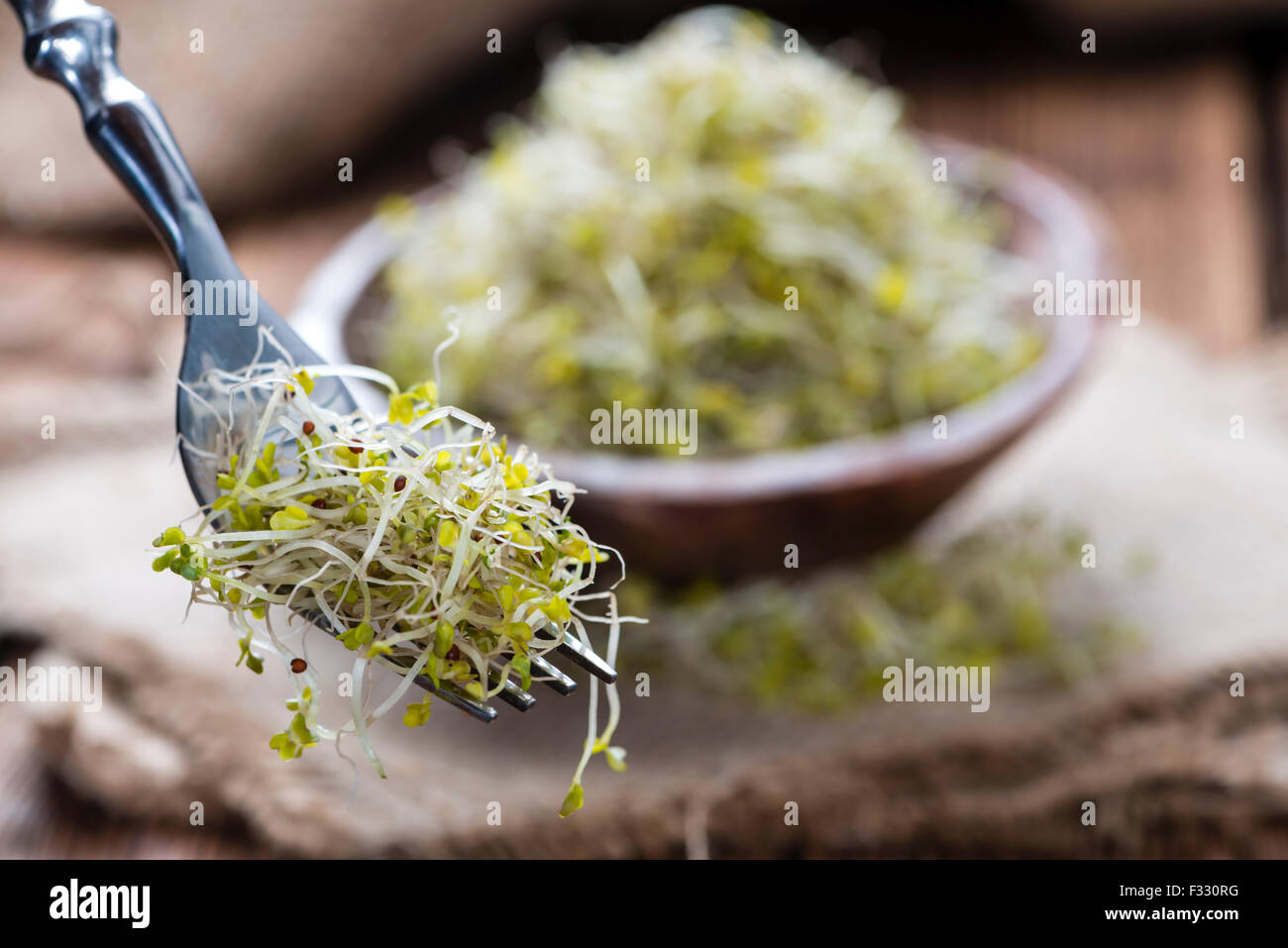Portion of fresh Broccoli Sprouts (detailed close-up shot Stock Photo ...