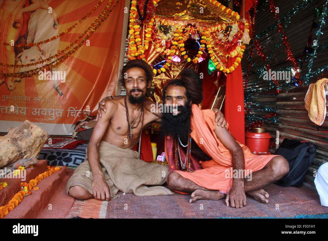 Nashik, India. 26th Sep, 2015. Naga Sadhu in their temporary tent ...