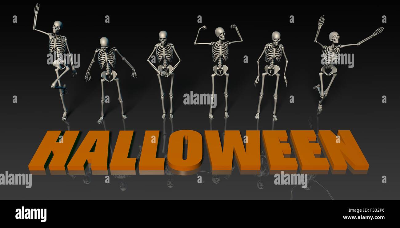 Halloween Postcard with Skeleton Group Crowd Moving as Concept Stock ...