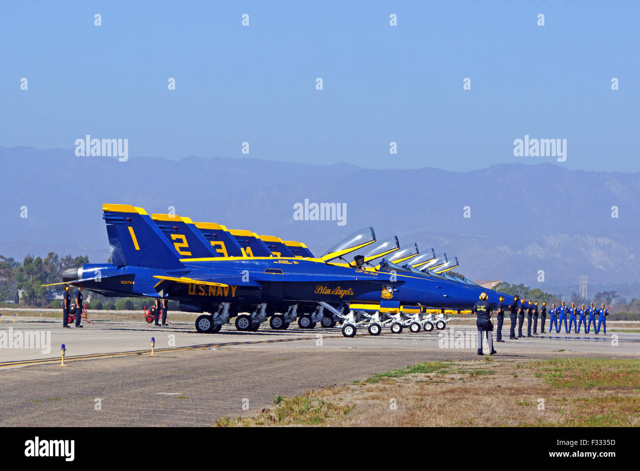 Jet Fighter Airplanes of The US Navy Blue Angels prepare for the start ...