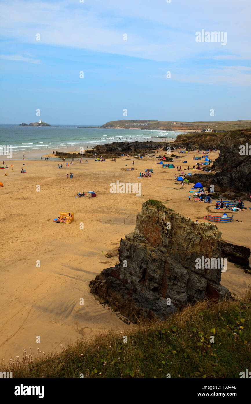 Rock stack beach at Gwithian Towans, Cornwall, United Kingdom Stock ...