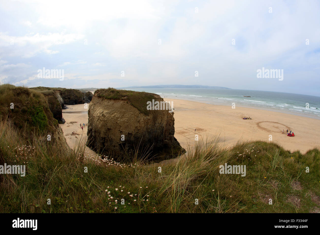 Rock stack beach at Gwithian Towans, Cornwall, United Kingdom Stock ...