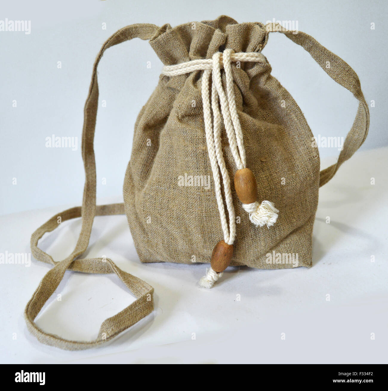 Retro handmade natural flax purse Stock Photo - Alamy