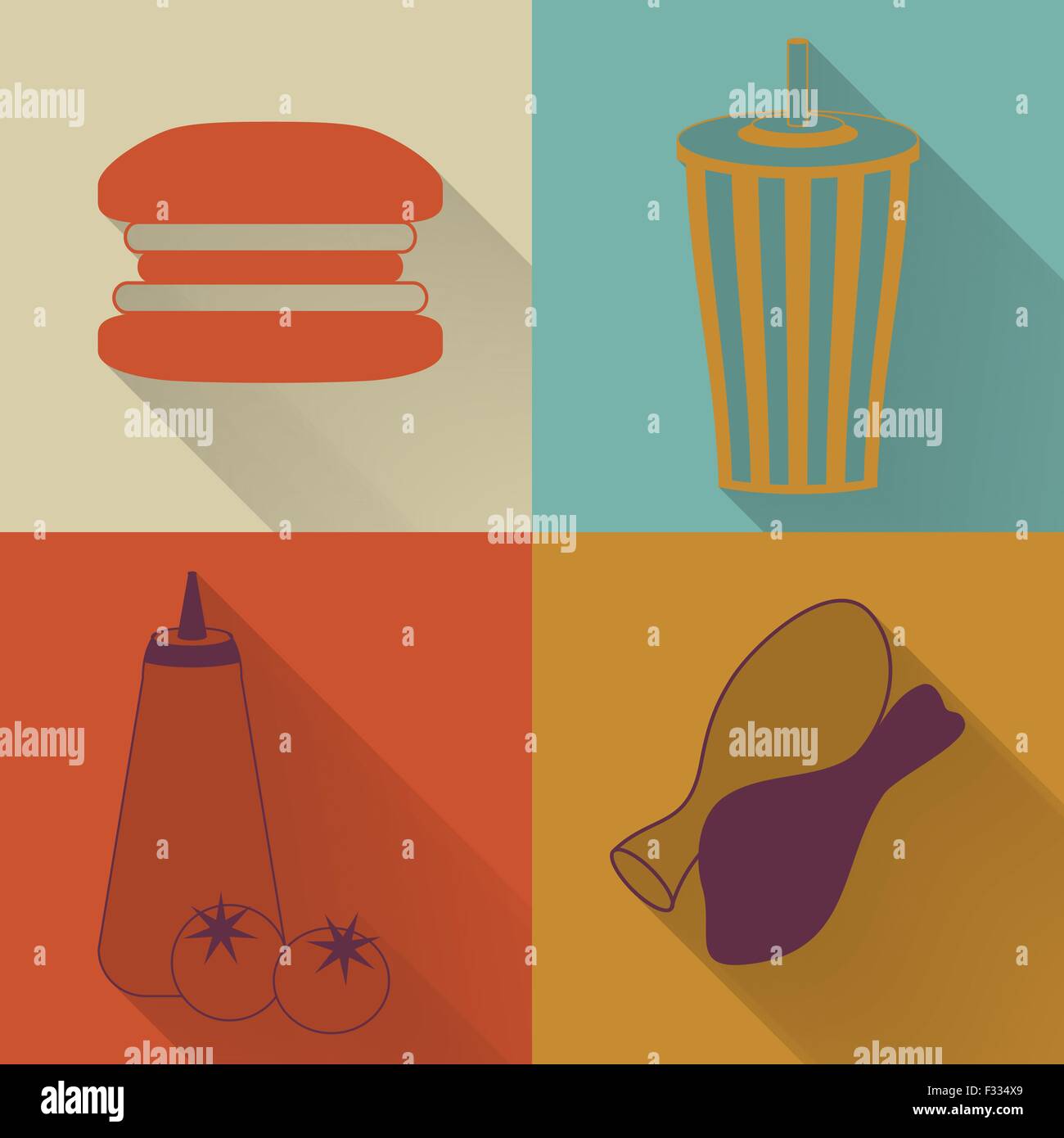 Set of four colored fast food icons Stock Vector Image & Art - Alamy
