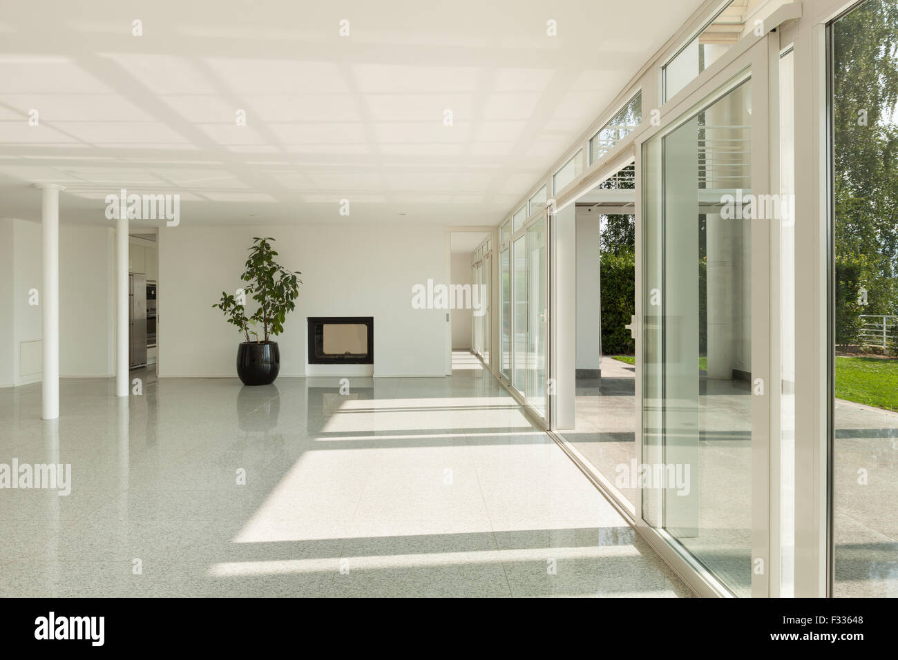Architecture, interior of a modern house, wide hall with windows Stock ...