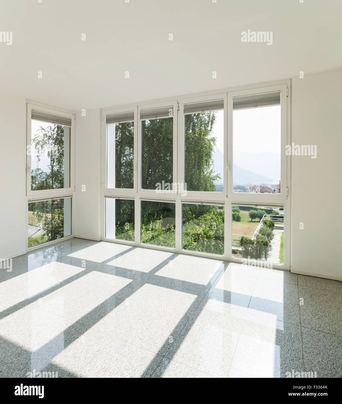 Architecture, interior of a modern house, wide room with windows Stock ...