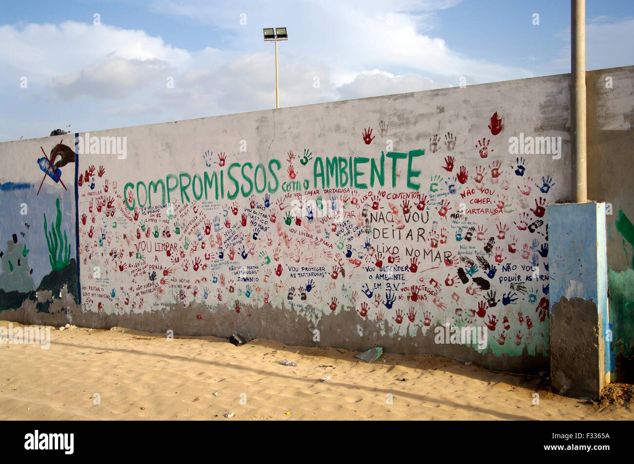 Murals and graffiti about saving the environment painted on a wall on ...