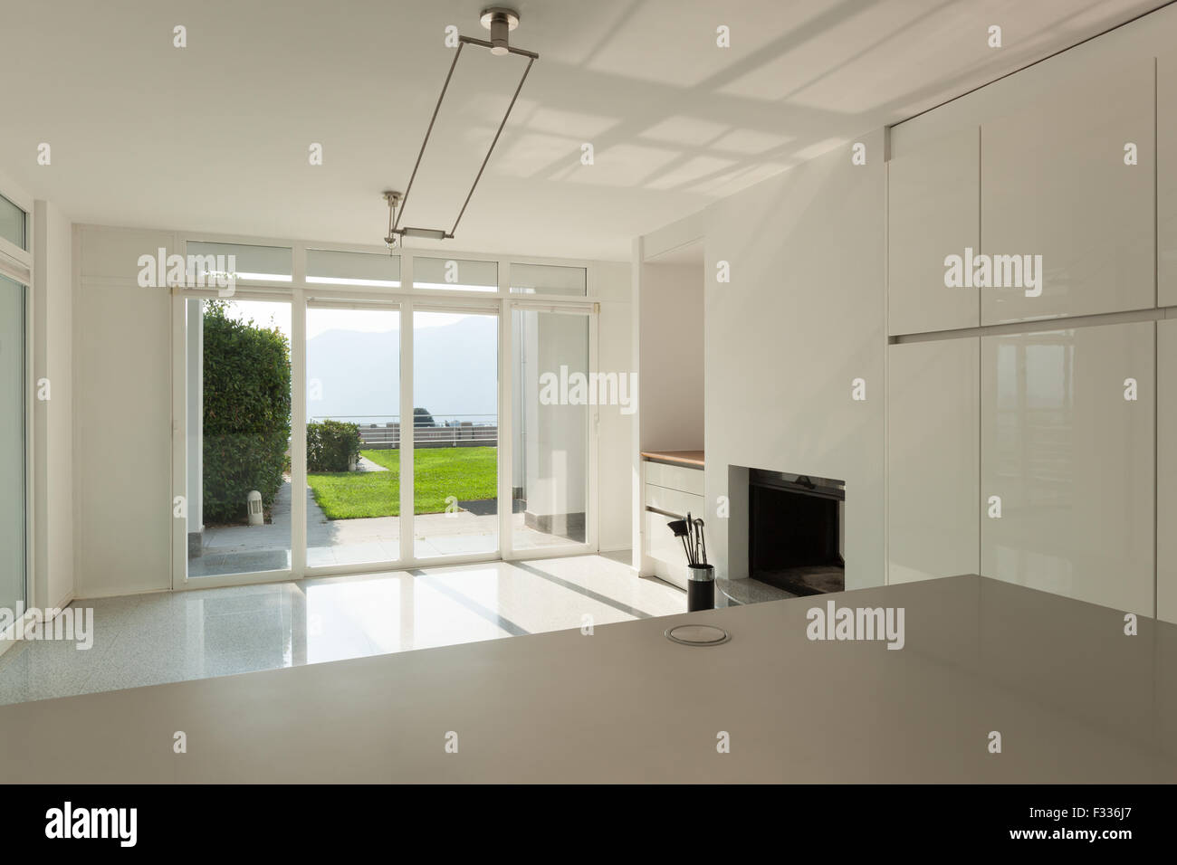 Architecture, interior of a modern house, view from the kitchen Stock ...