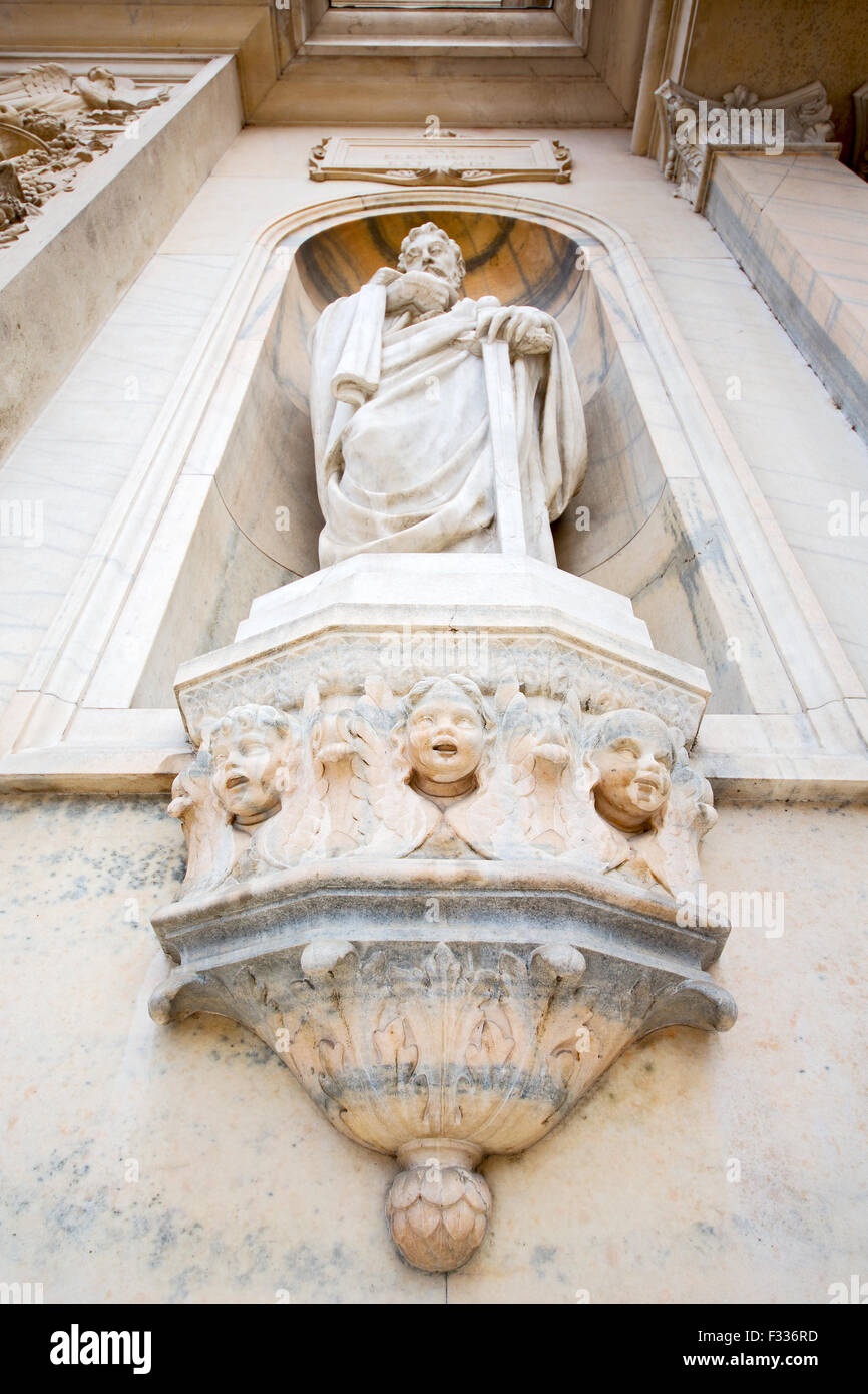 marble in old historical construction italy europe milan and statue ...