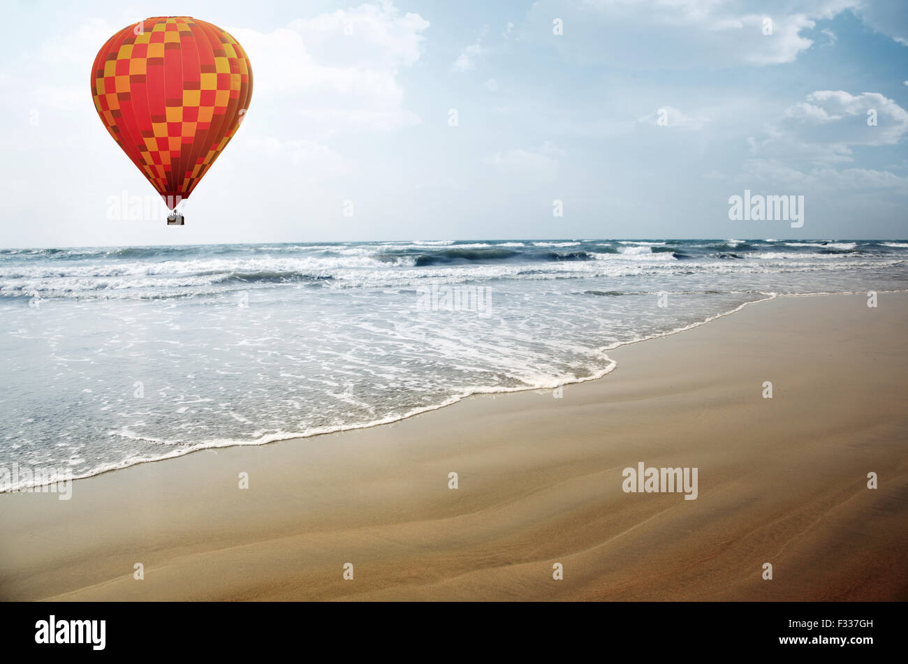 Air balloon flying over the tropical summer beach Stock Photo - Alamy