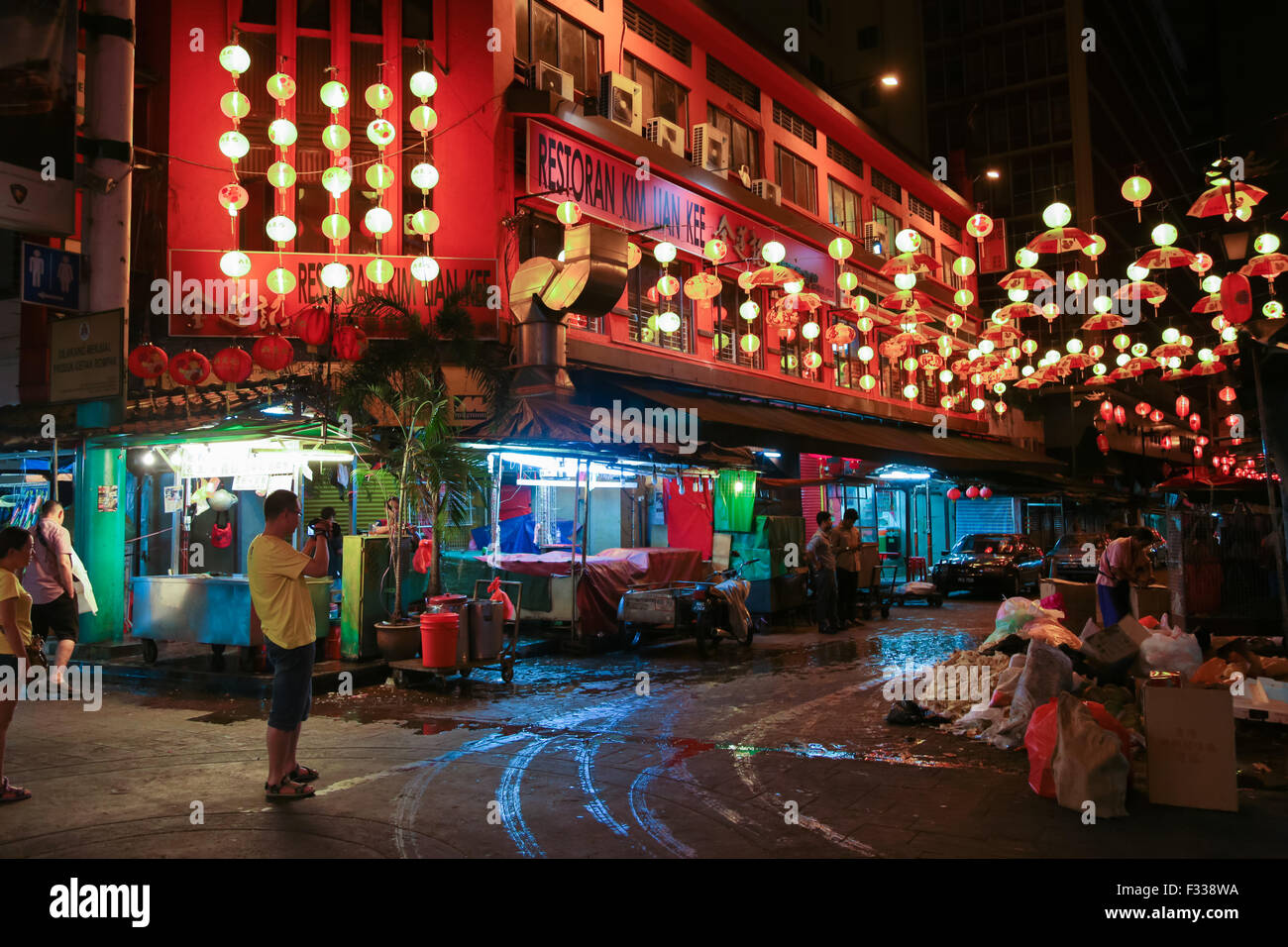 Night street scenery around Chinatown, Kuala Lumpur Malaysia during Chinese New Year season ...