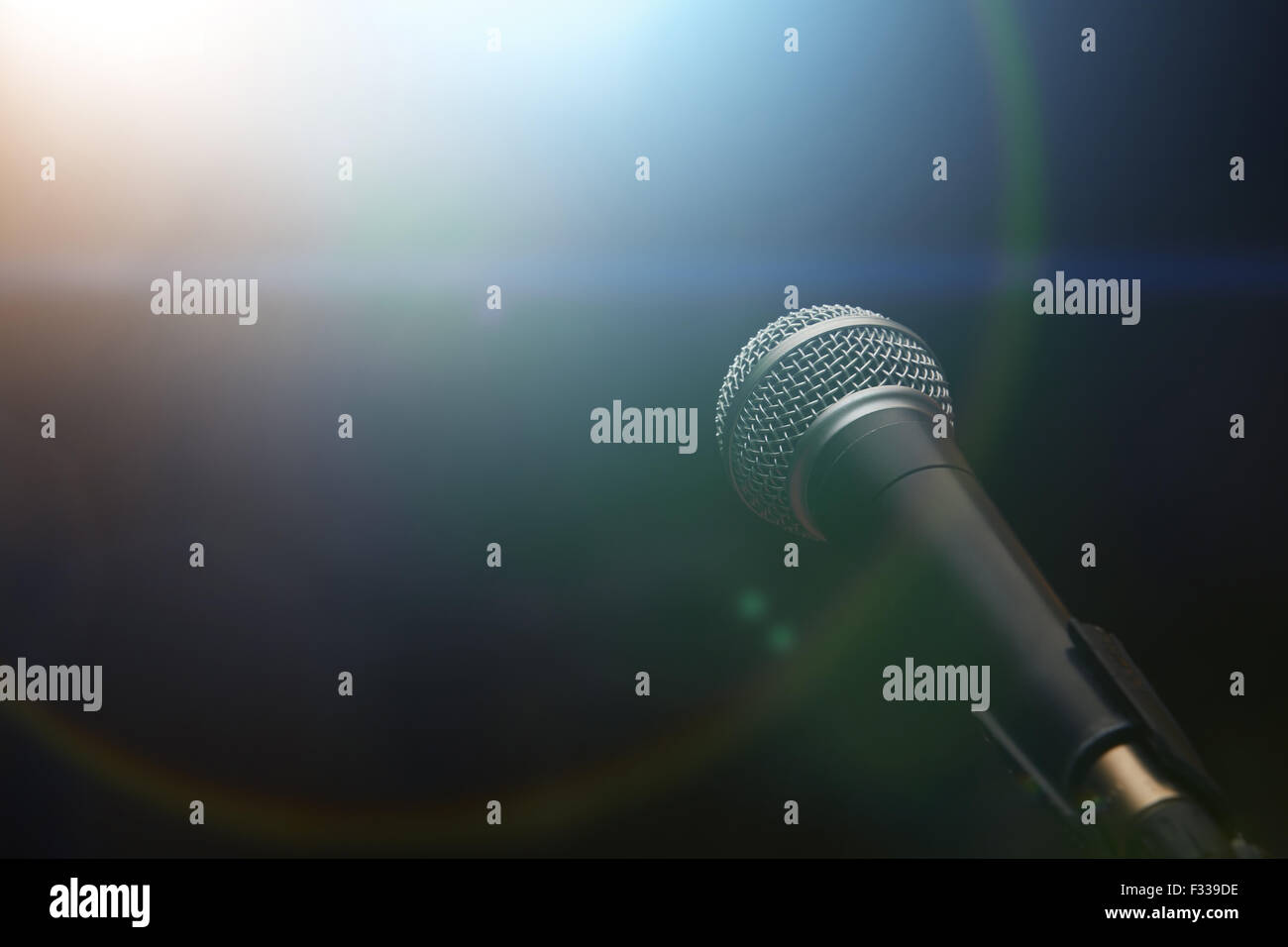 Microphone at performance stage. Close-up view Stock Photo - Alamy
