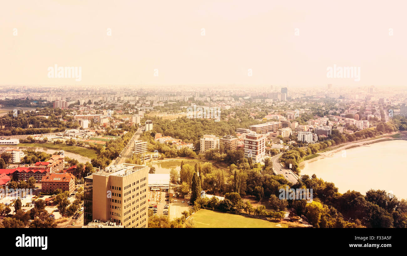 Retro Photo Of Bucharest City Aerial Skyline View Stock Photo - Alamy