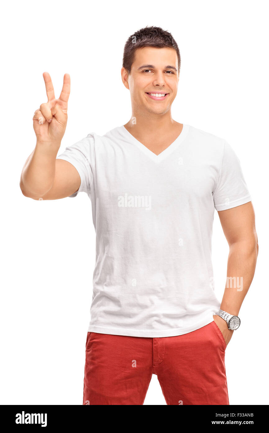 Man making peace sign hi-res stock photography and images - Alamy