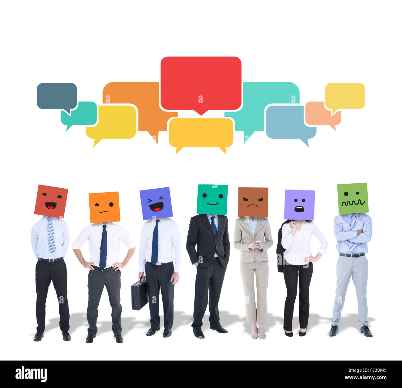 Composite image of people with boxes on their heads Stock Photo - Alamy