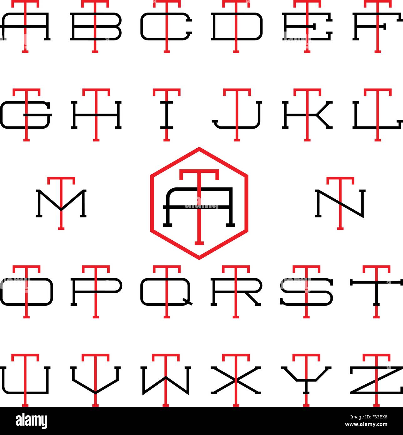 College sport team logo set. Two thin letters monogram template ...