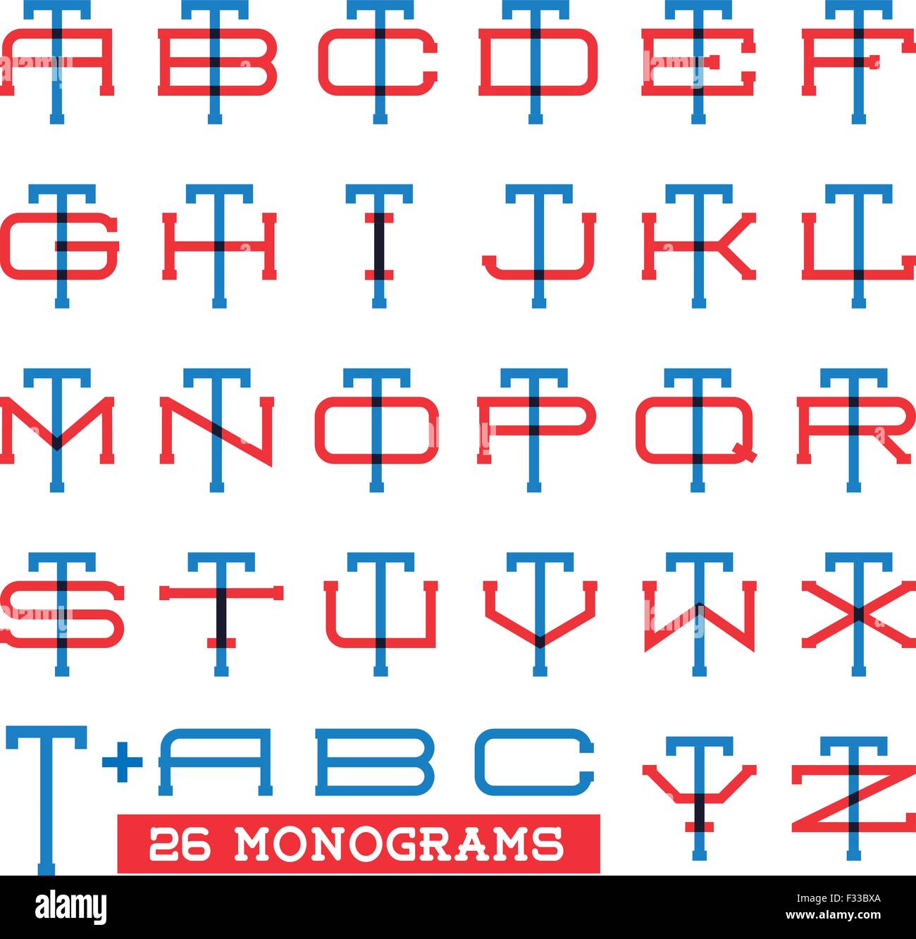 College sport team logo set. Two overprint letters monogram template ...