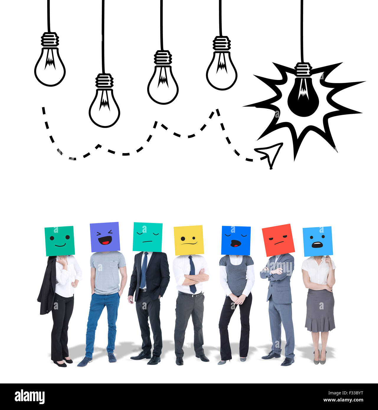 Composite image of people with boxes on their heads Stock Photo - Alamy