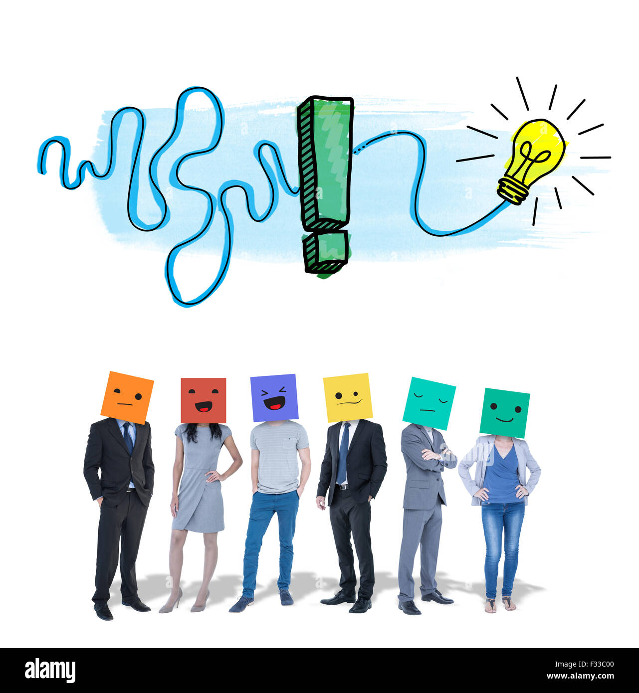 Composite image of people with boxes on their heads Stock Photo - Alamy