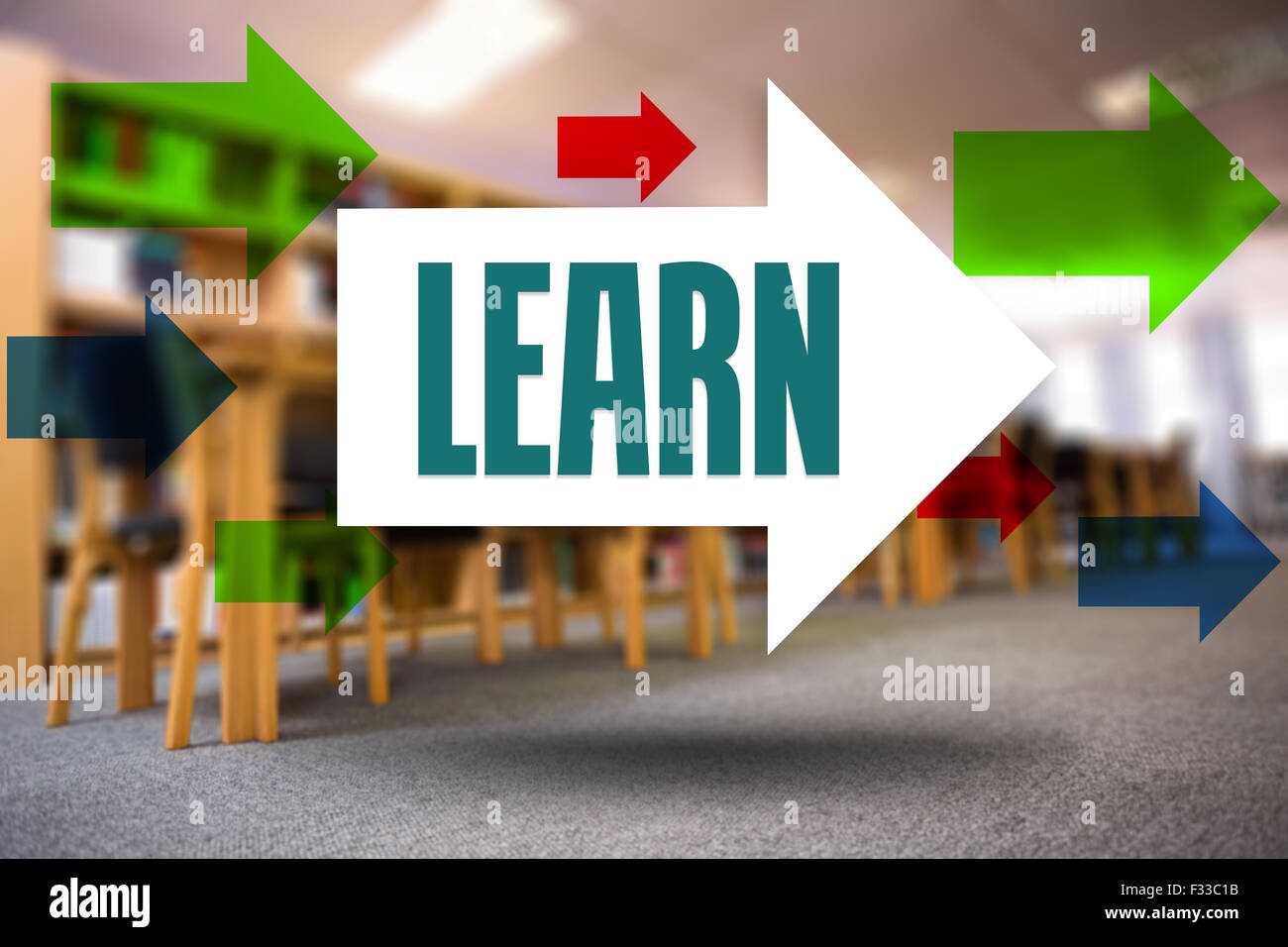 Learn against volumes of books on bookshelf in library Stock Photo - Alamy