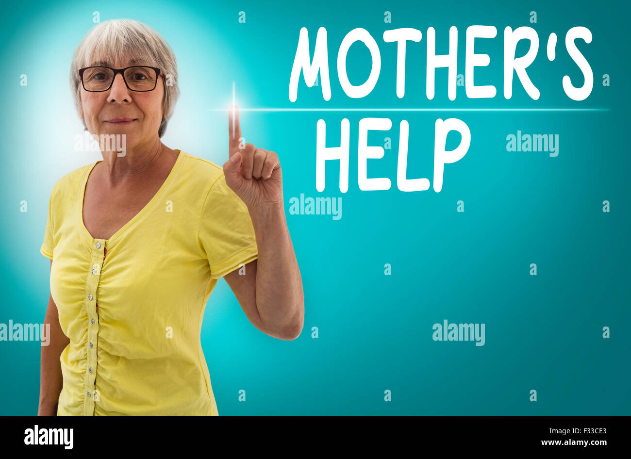 Mothers help touchscreen is shown by Senior woman concept Stock Photo ...