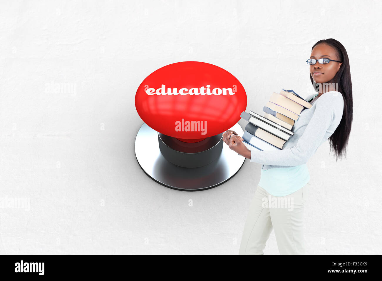 Education against digitally generated red push button Stock Photo - Alamy