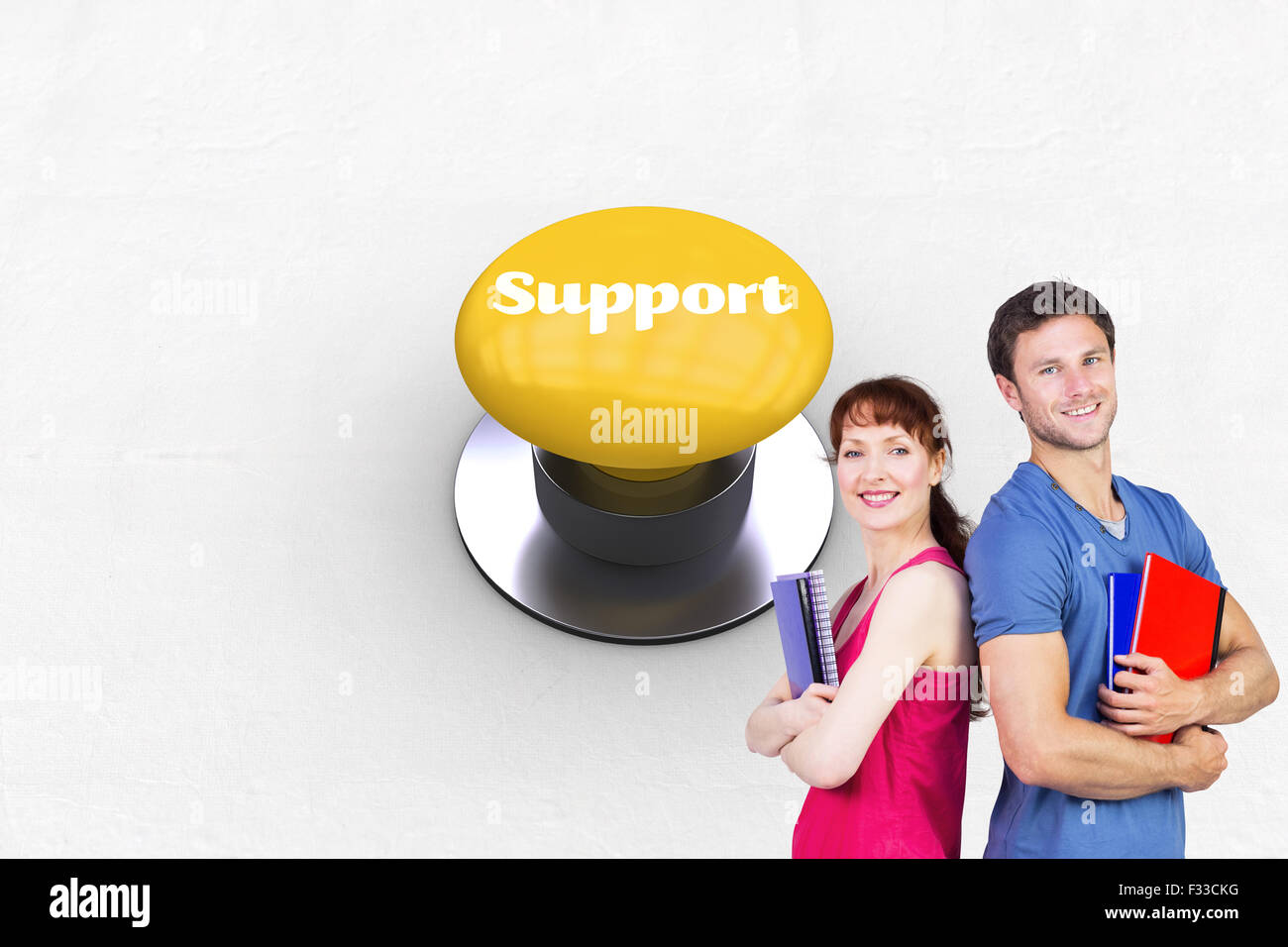 Support against yellow push button Stock Photo - Alamy