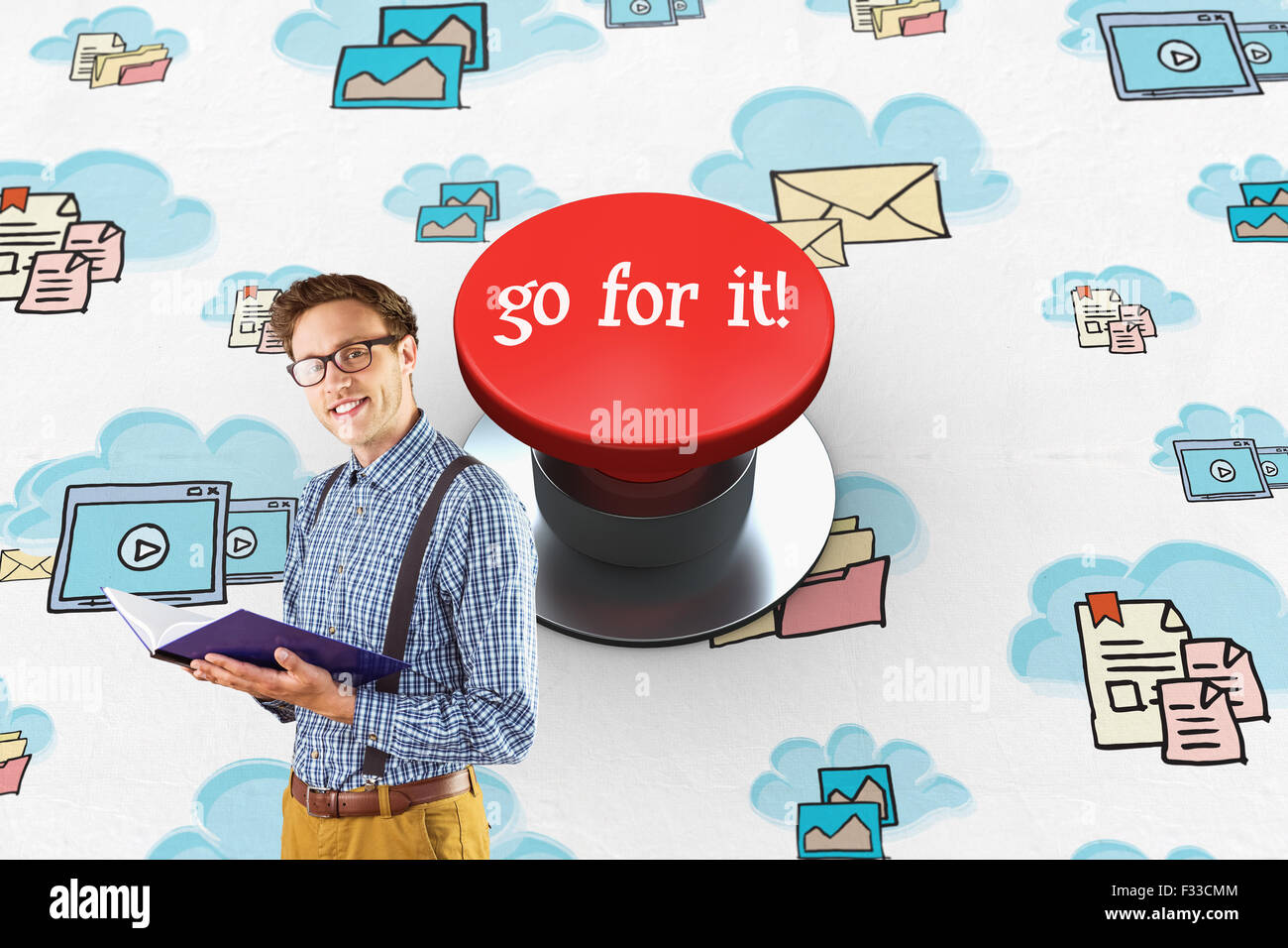 Go for it! against digitally generated red push button Stock Photo - Alamy