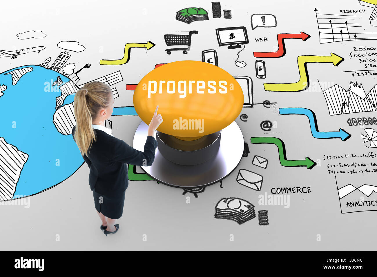 Progress against yellow push button Stock Photo - Alamy