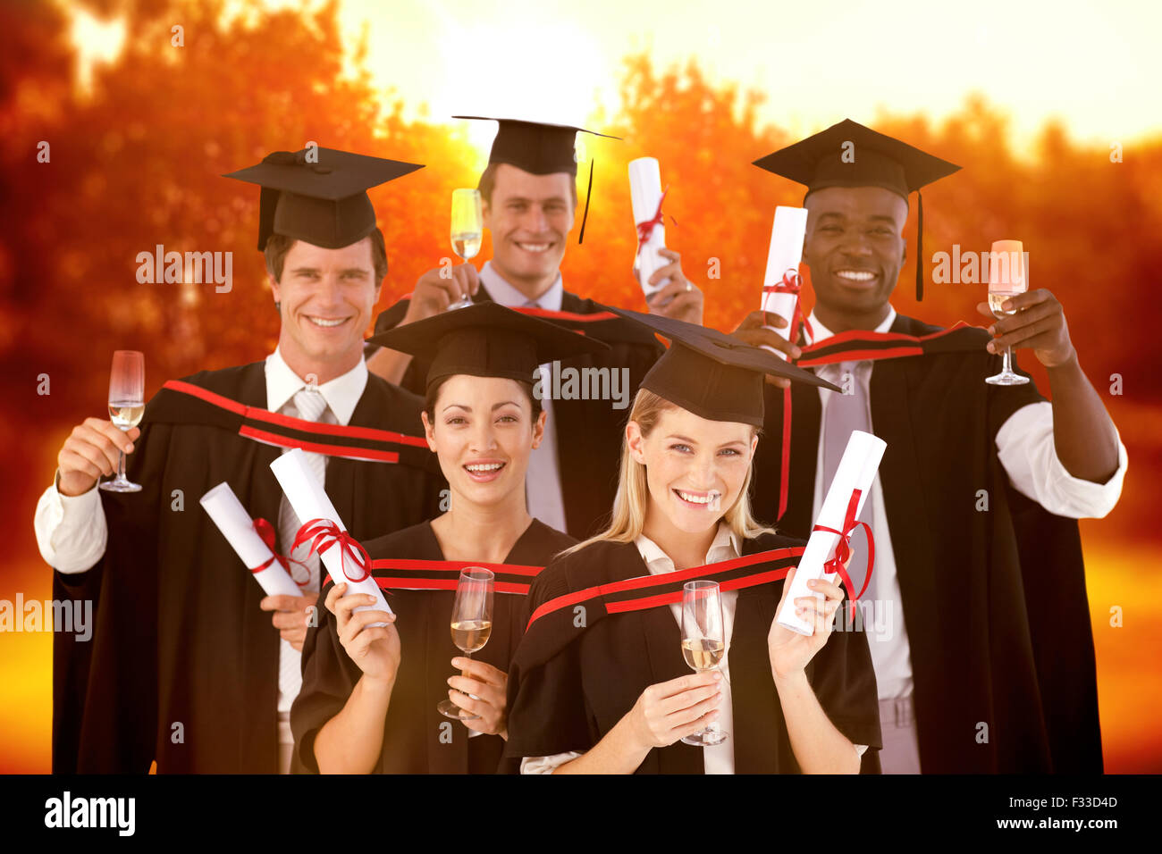 Composite image of successful friends standing against white background ...