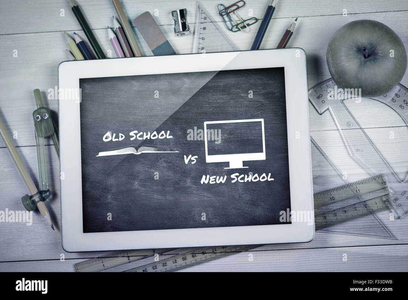 Composite image of old school vs new school Stock Photo - Alamy