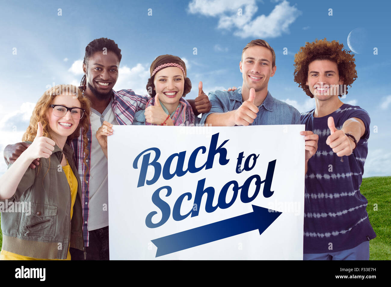 Composite image of fashion students smiling at camera together Stock ...