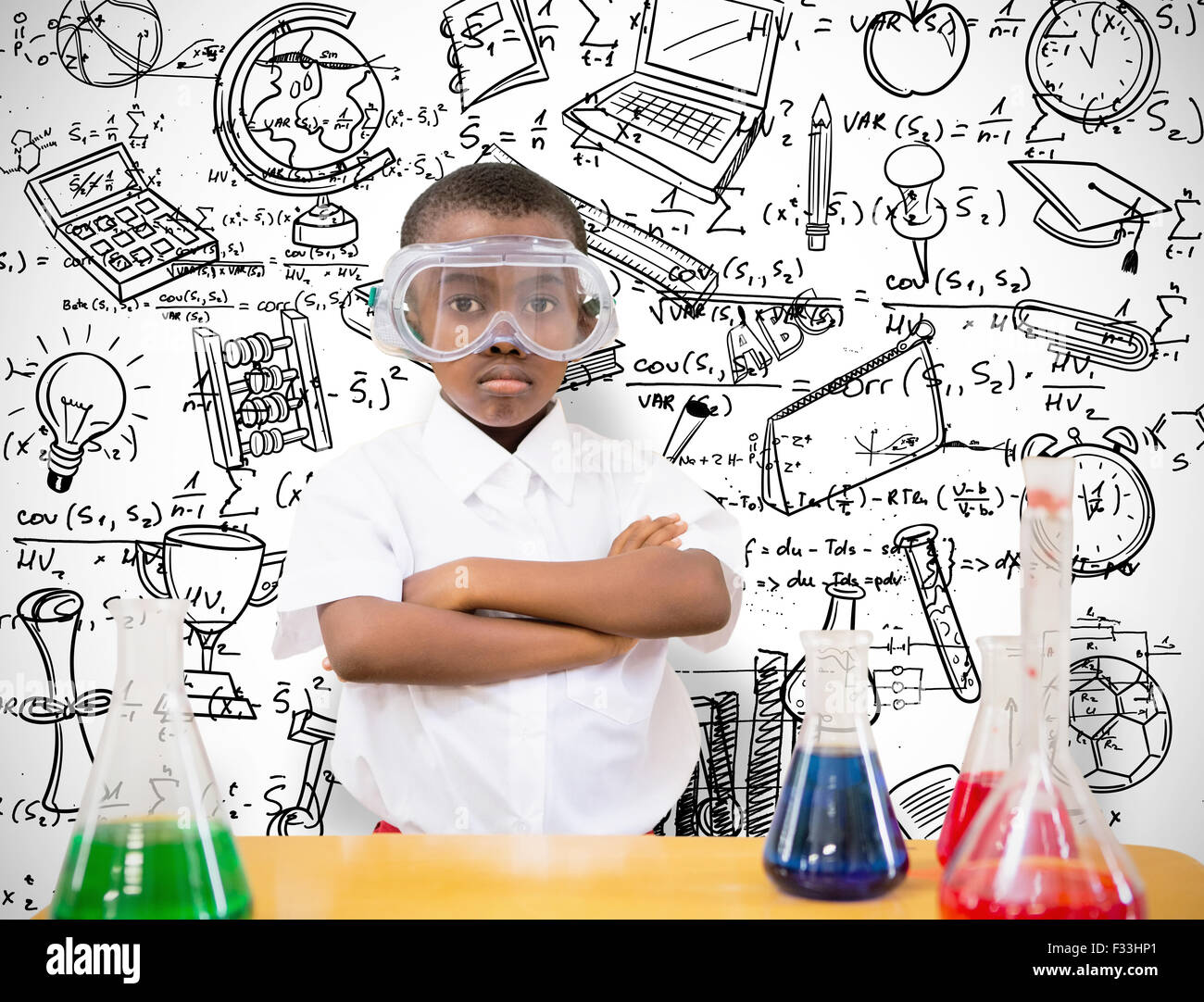Composite image of pupil conducting science experiment Stock Photo - Alamy