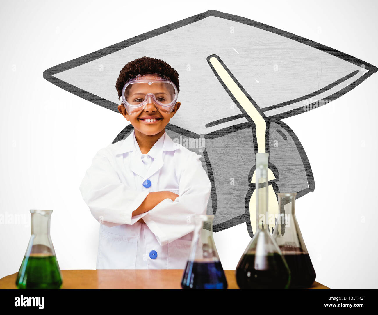 Composite image of cute pupil dressed up as scientist Stock Photo - Alamy