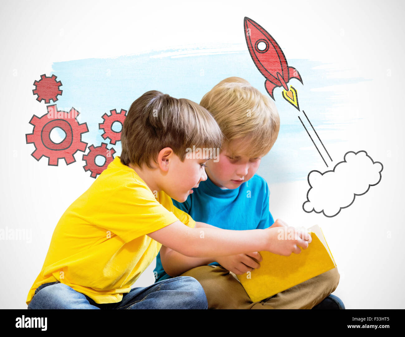Composite image of pupils reading book Stock Photo - Alamy