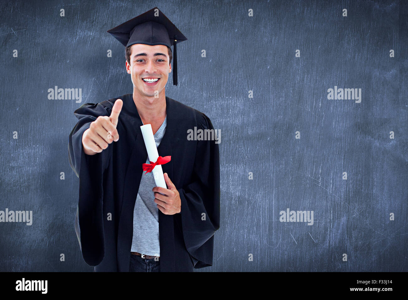 Composite image of happy teen guy celebrating graduation Stock Photo ...